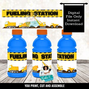 Construction Fuel Station Crew Birthday Sports Drink Label ...