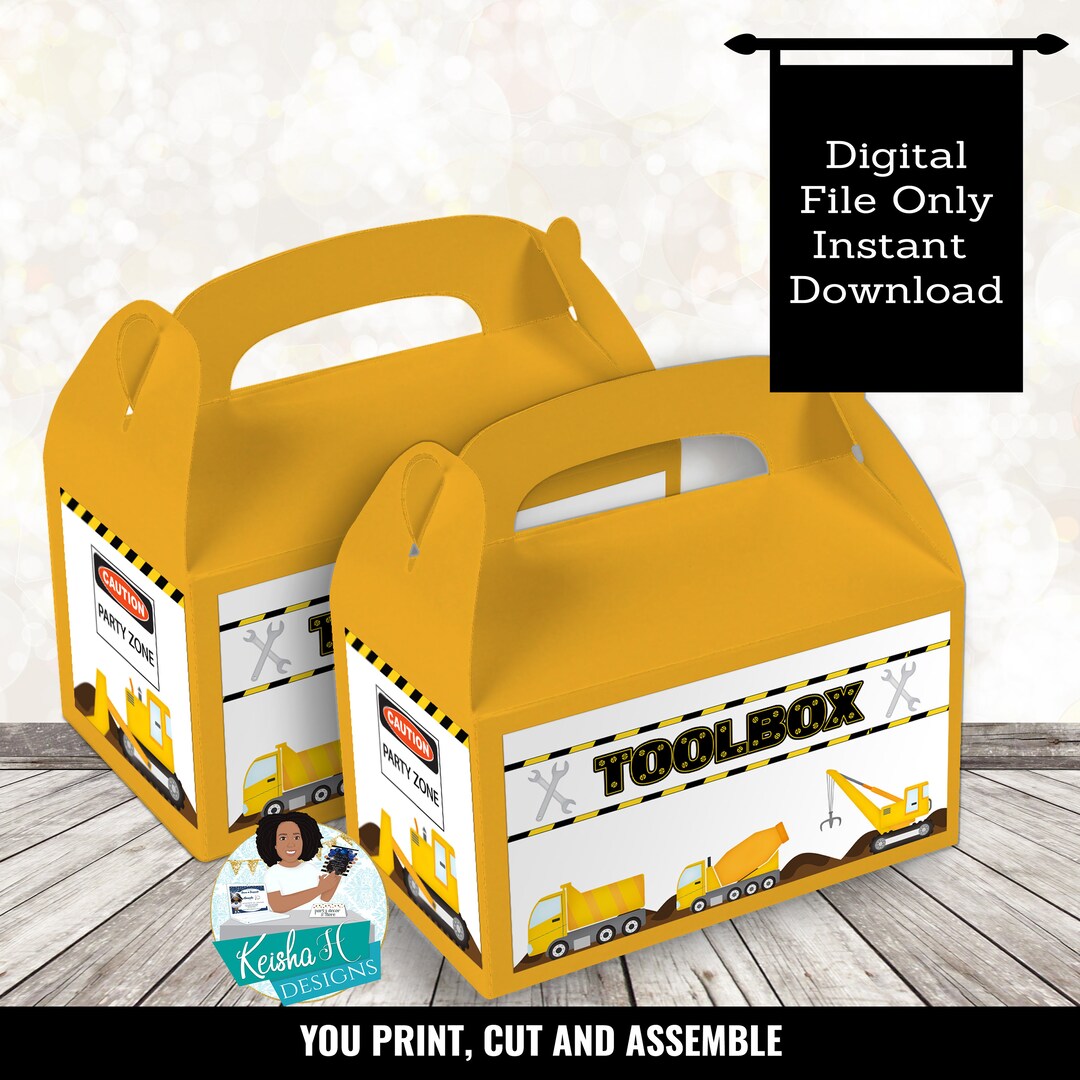 Construction Birthday Tool Box Gable Party Favor Box Printable PDF ...