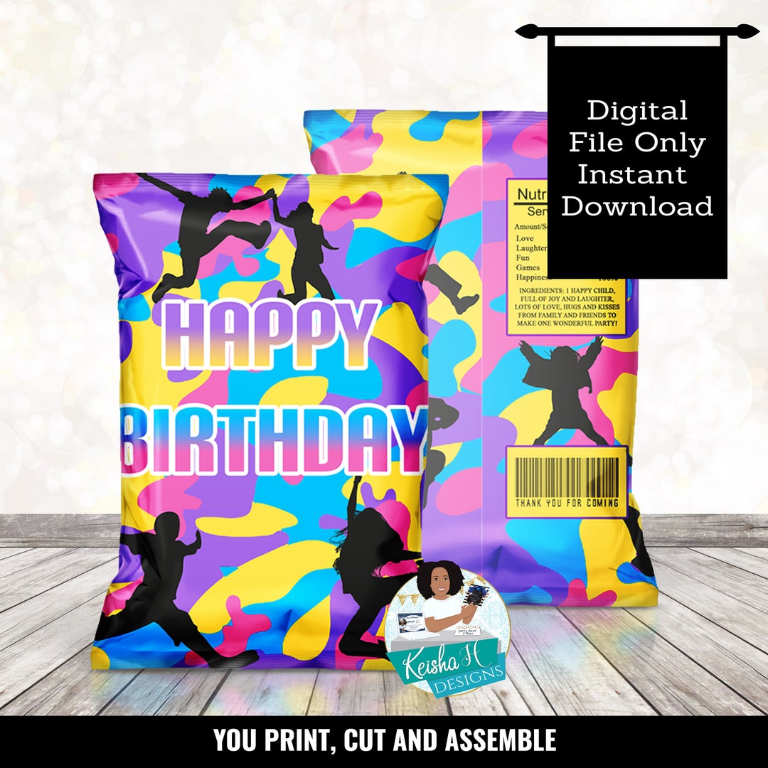 Neon Jump Bounce House Glow Birthday Party Chip Bag Party Favor ...