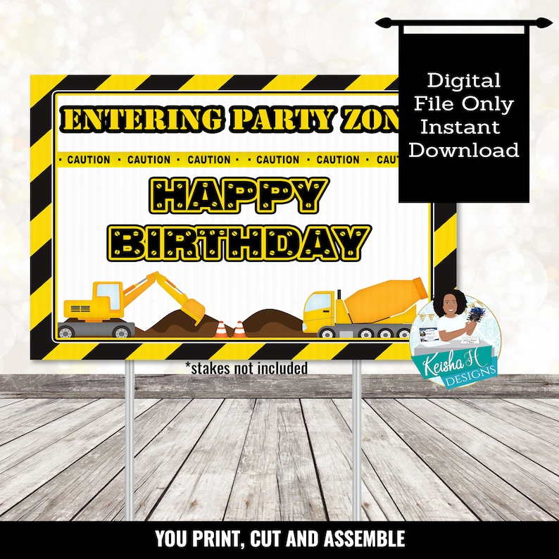 Construction Truck Themed Birthday Party Zone Welcome Yard Sign ...