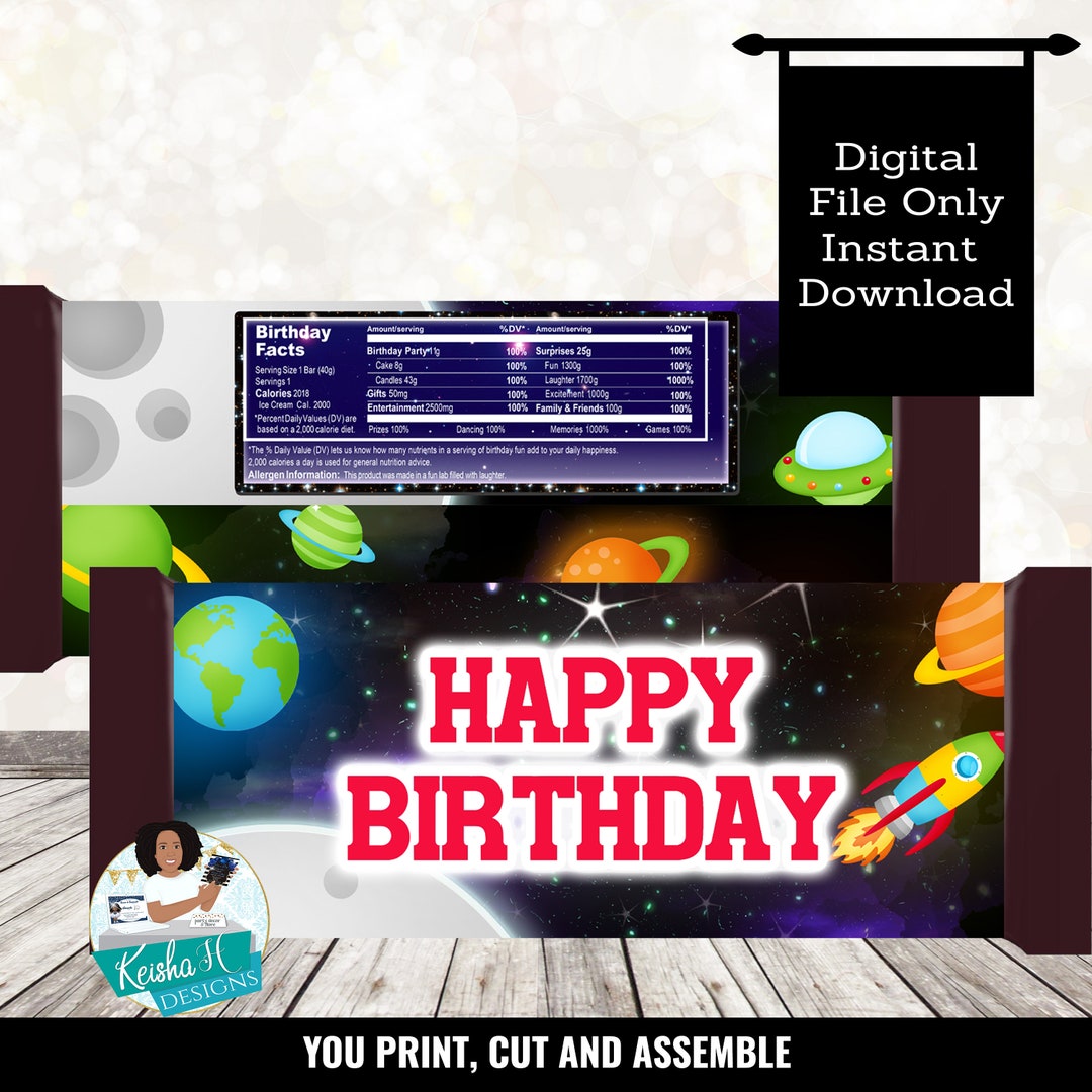 Alien Spaceship Planet Happy Birthday Thank You Candy Wrapper Label ...