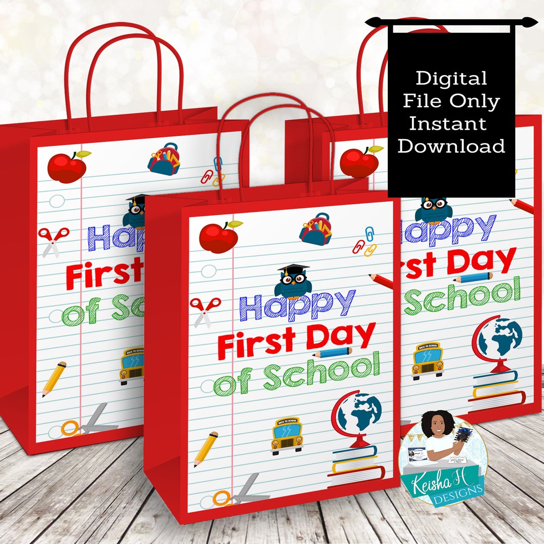 Notebook Back to School Gift Bag Label, Teacher PTO PTA Favor Bag Label ...