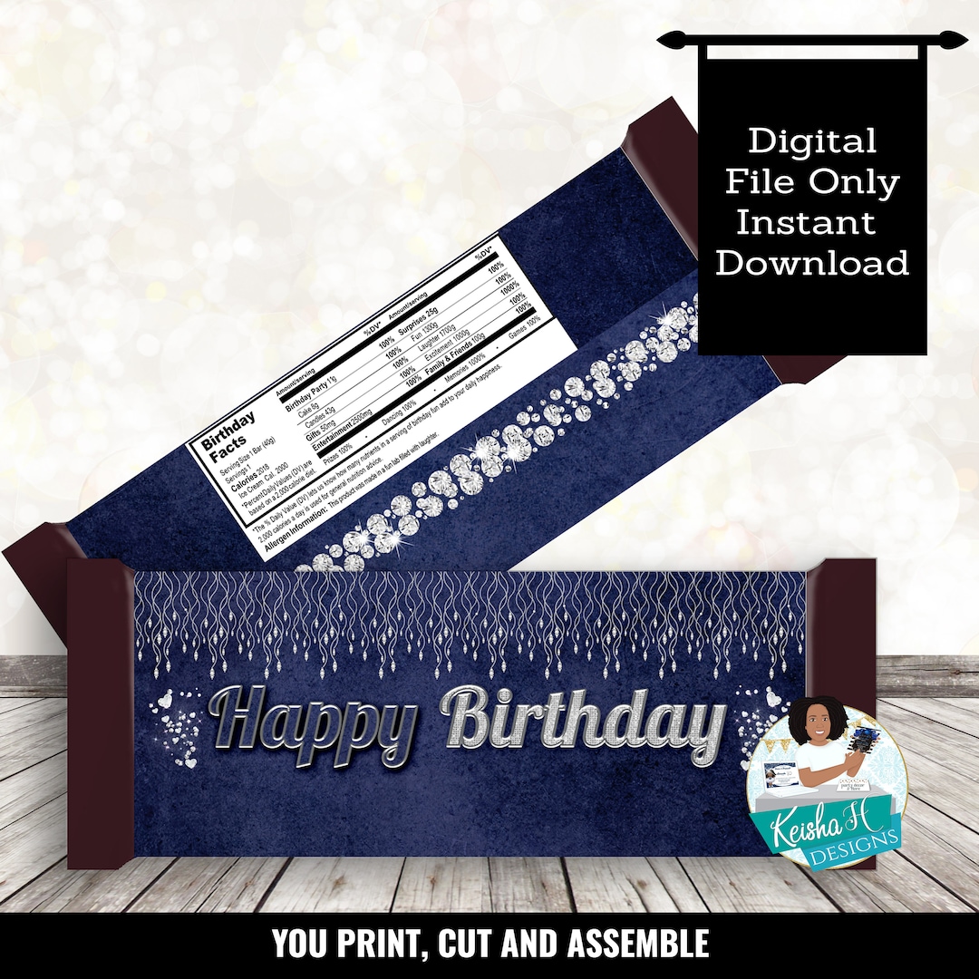 Happy Birthday Denim and Diamonds Thank You Candy Wrapper Label, Bling ...