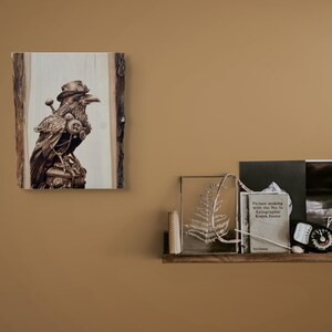 Steampunk Raven Wood Burning – Unique Pyrography Art on Natural Wood ...