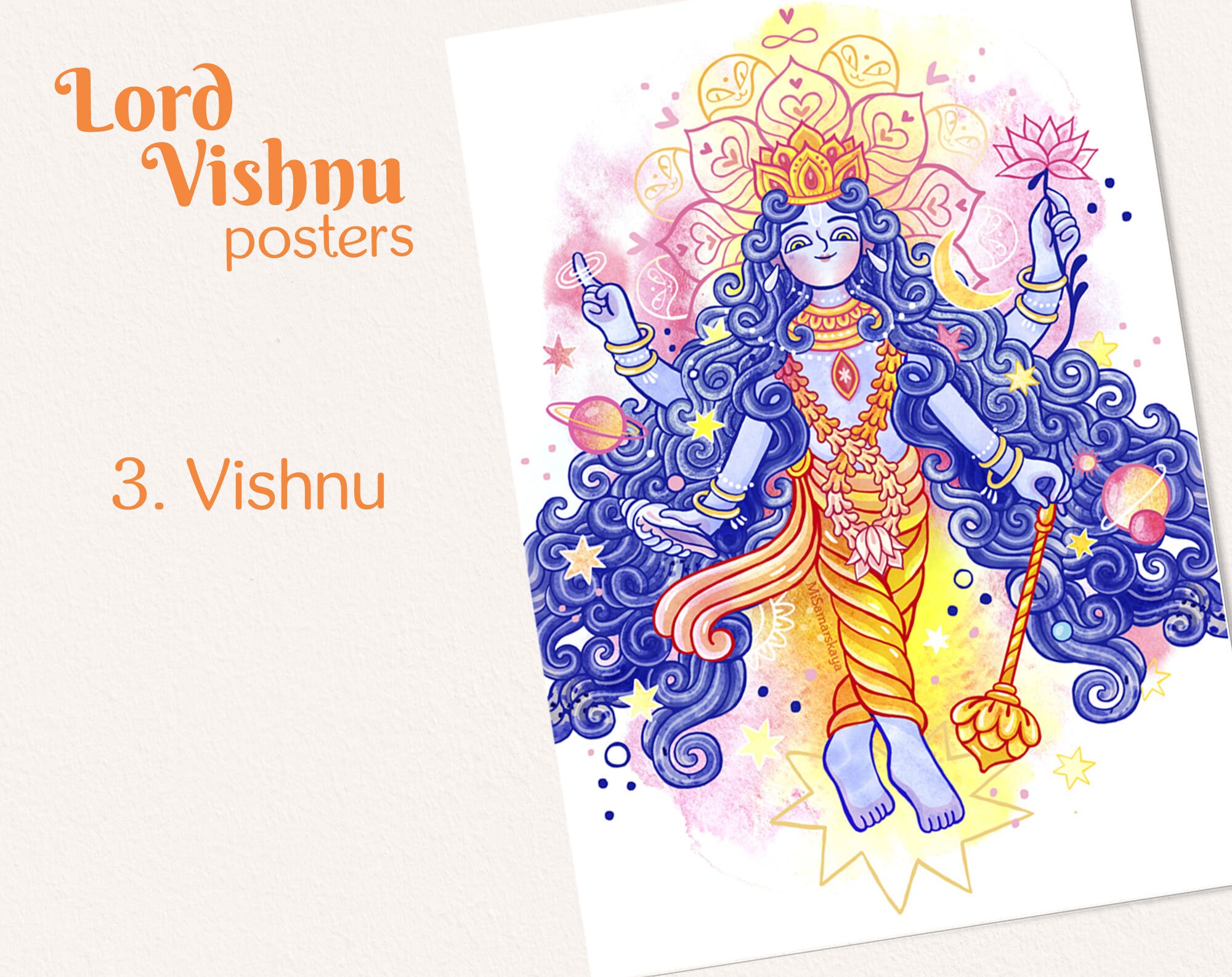 Lord Vishnu posters Art Print Devotional poster print | Etsy