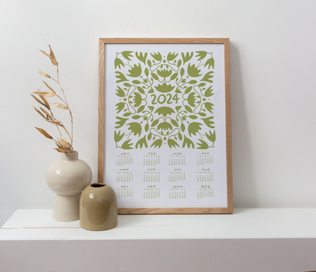 Poster Calendar 2024 Green, Modern Calendar, Mandala Poster, Unique ...