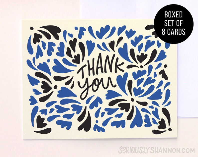 Thank Yous Patterned Thank You Cute Blue Thank You Card Set - Etsy