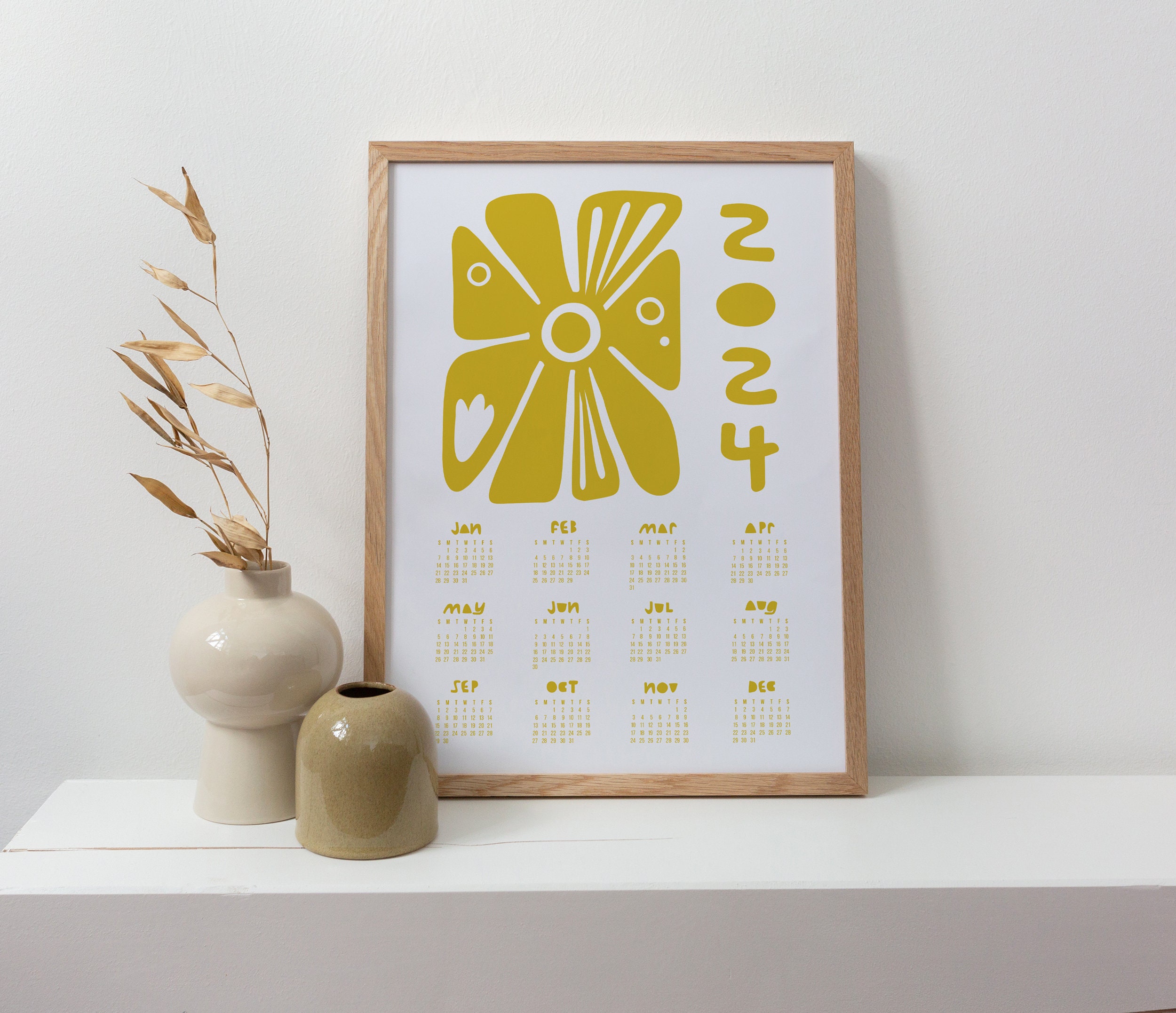 Poster Calendar 2024, Yellow Flower Calendar, Modern Calendar, Unique ...