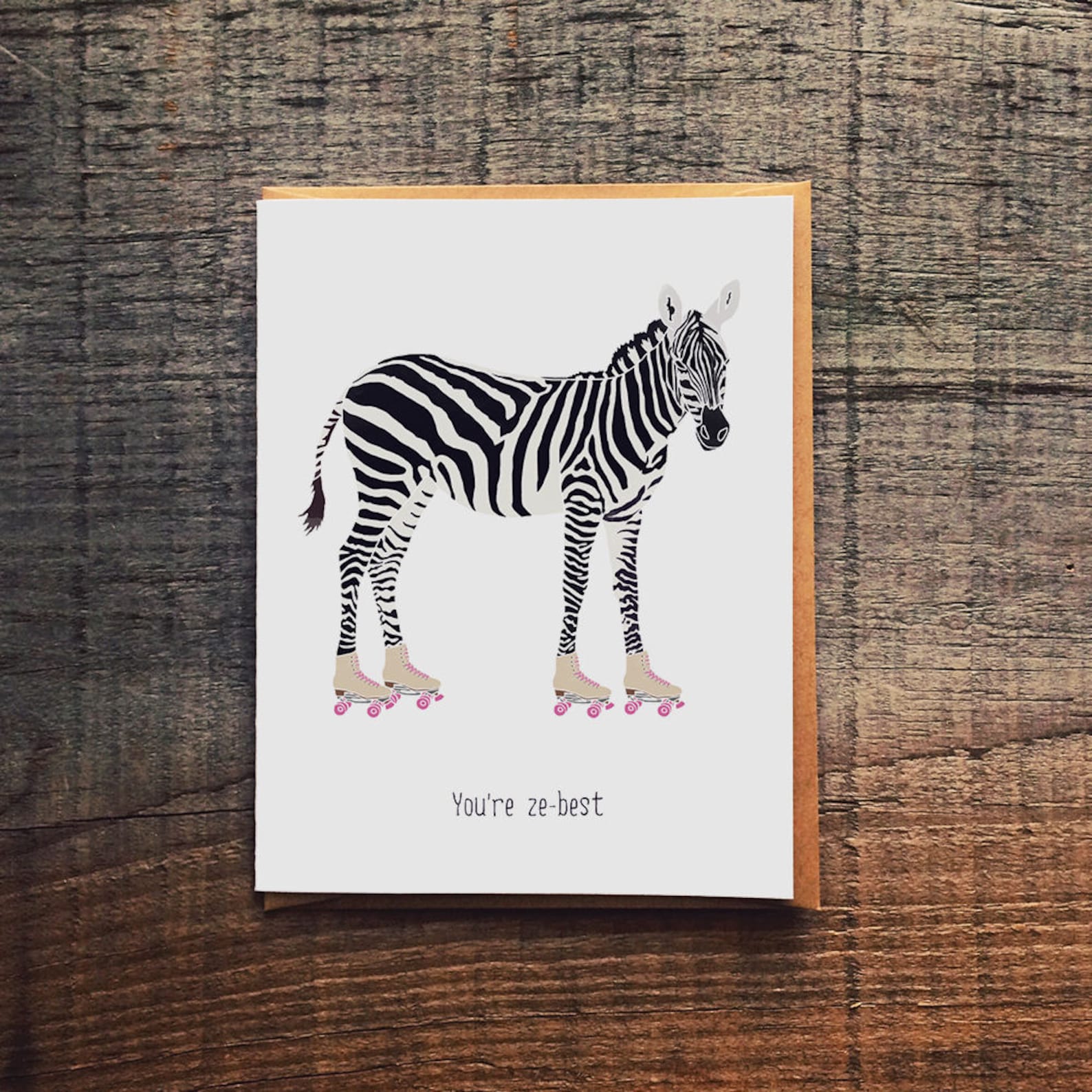 You're Ze-best Zebra Wearing Roller Skates Funny Thank You Card ...