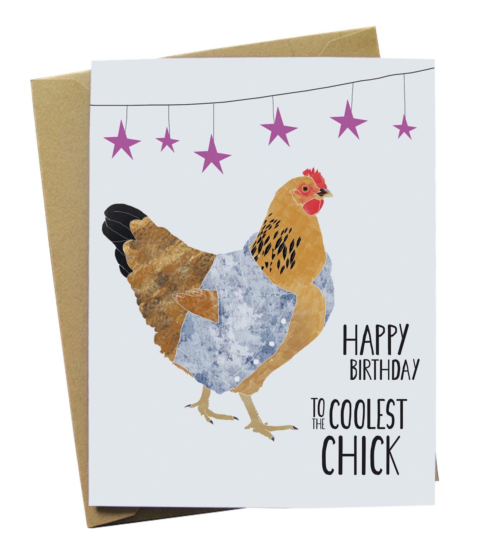 Funny Chicken Birthday Card: Denim Hen, Coolest Chick - Etsy