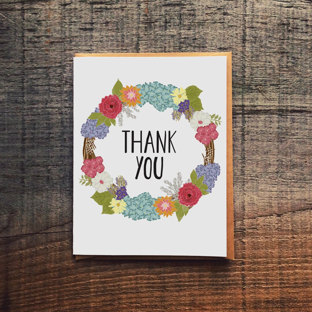 Thank You Floral Wreath - Thank You Card - Flower Card - Spring Card - Etsy