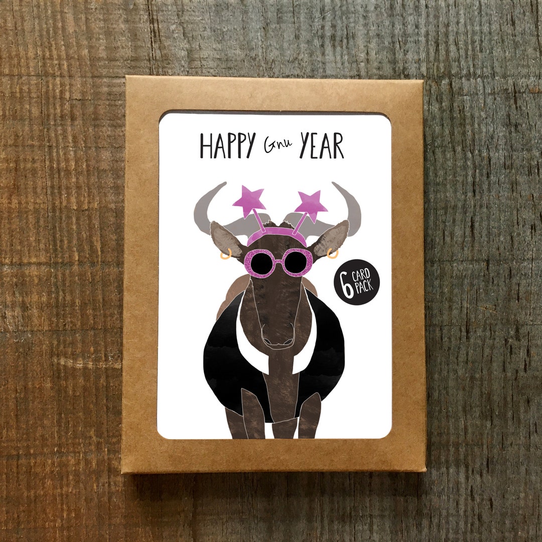 Funny New Year Cards Boxed Set of 6 Happy Gnu Year Card - Etsy