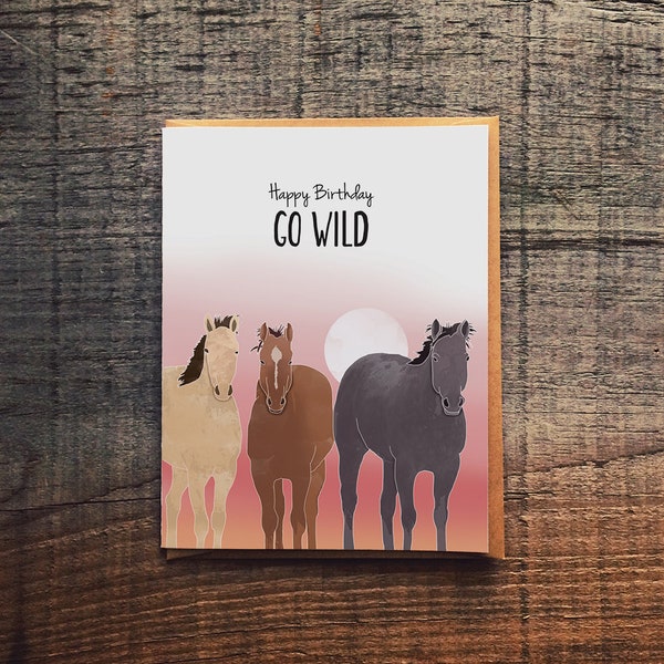 Happy Birthday Card With Horses - Etsy
