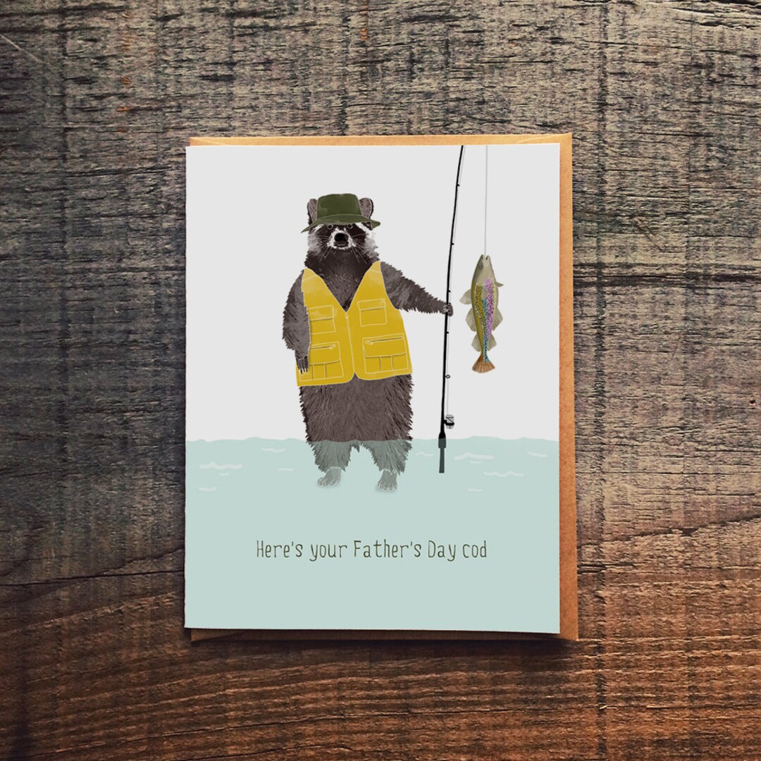 Funny Father’s Day Card – Raccoon Fishing Pun – “here’s Your Father’s ...