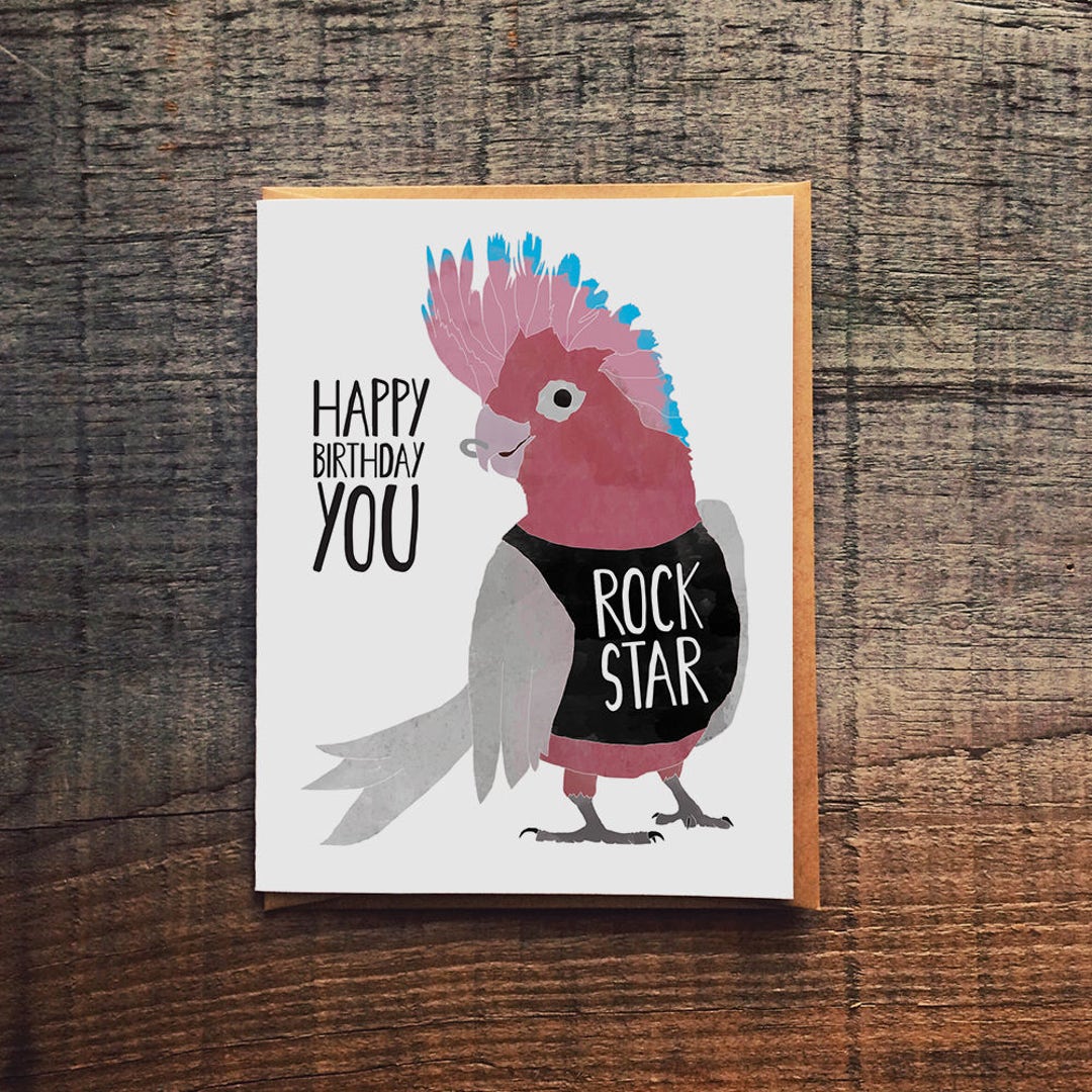 Funny Birthday Card, Rockstar Birthday Card, Parrot Birthday Card, Cool ...