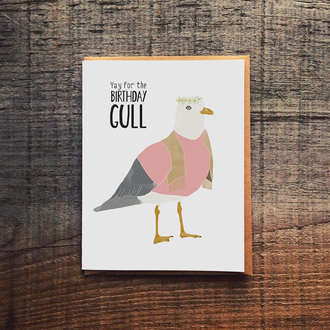 Funny Seagull Birthday Card – “yay for the Birthday Gull” – Pun ...