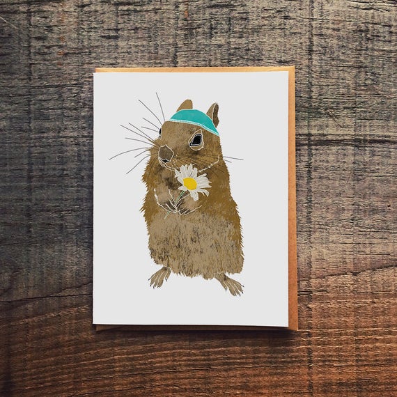 Chipmunk Card blank card art card Thank you card I'm | Etsy