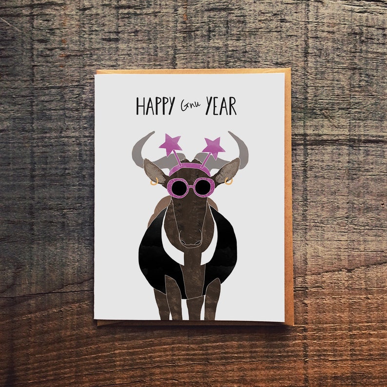 Funny New Year Cards Boxed Set of 6 Happy Gnu Year Card - Etsy