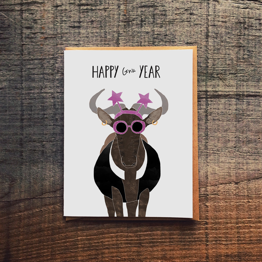 Funny New Year Cards Boxed Set of 6 Happy Gnu Year Card - Etsy