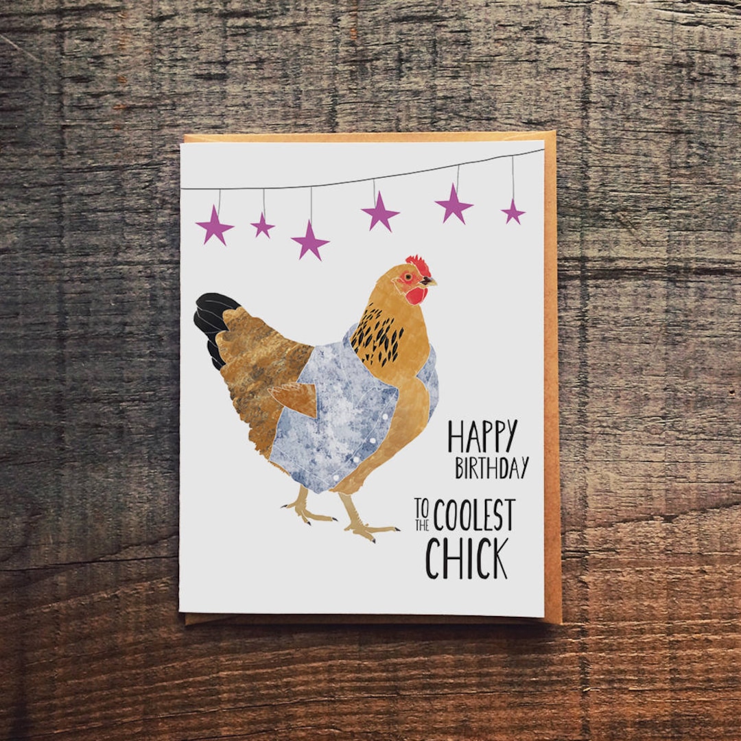 Funny Chicken Birthday Card: Denim Hen, Coolest Chick - Etsy