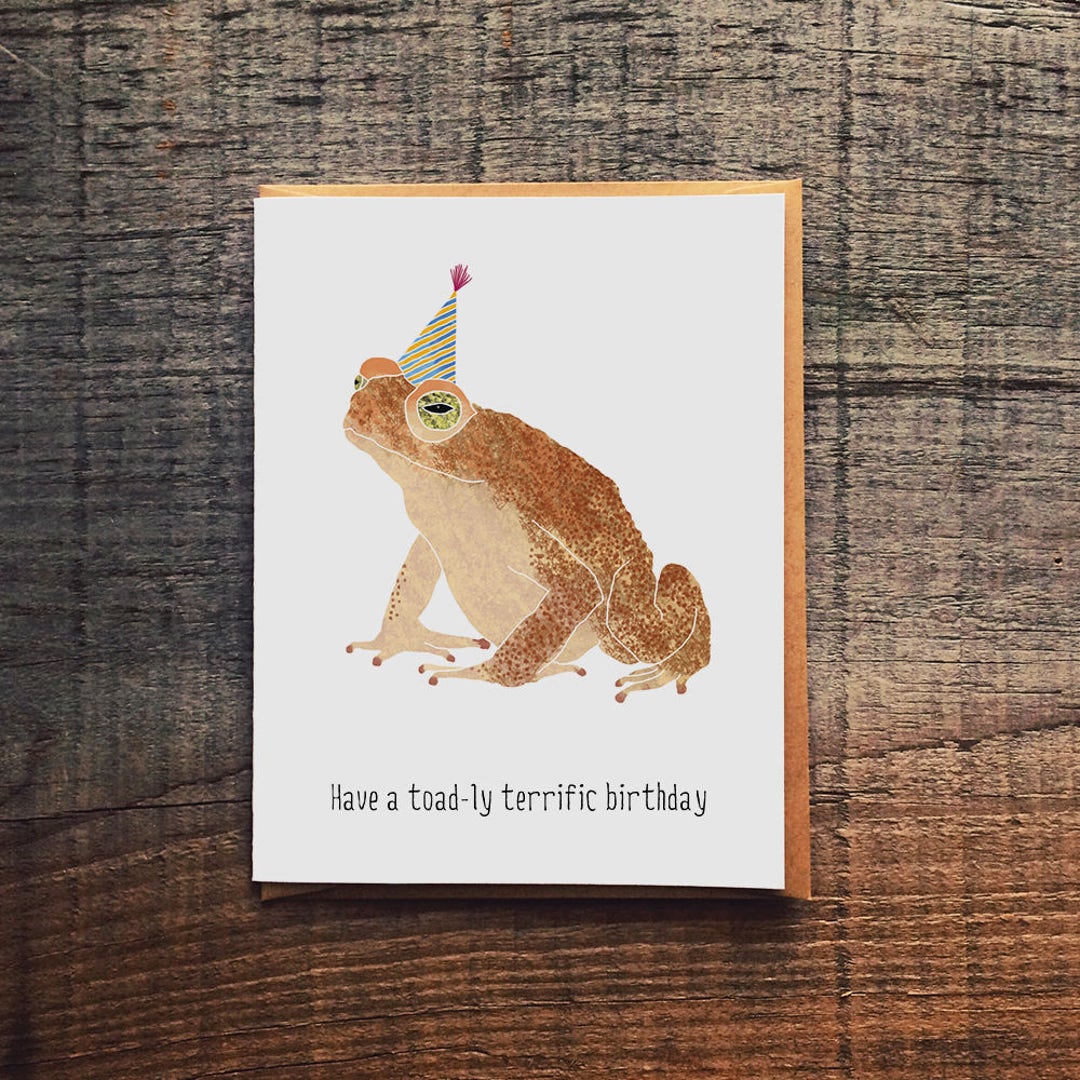 Toad Birthday Card: Funny Animal Pun, Party Hat - Etsy