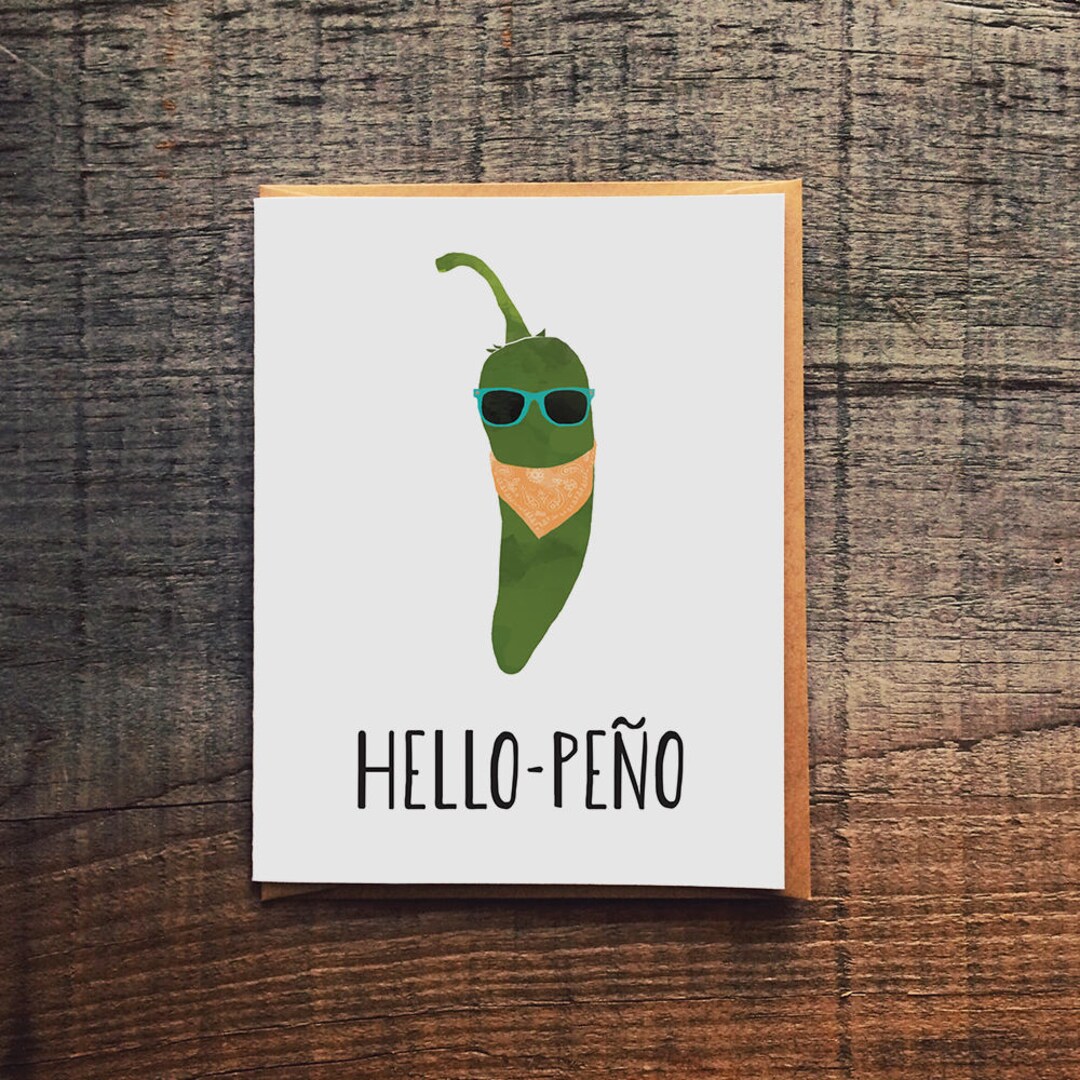 Hello-peño - Jalapeño - Funny Hello Card - Pun Card - Food Card - Hello ...