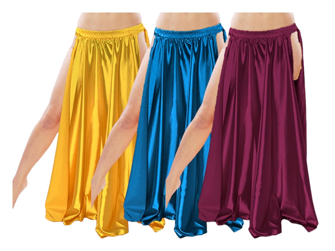 Satin Side Slit A Line Skirt Belly Dancer 41 Color Available Satin ...