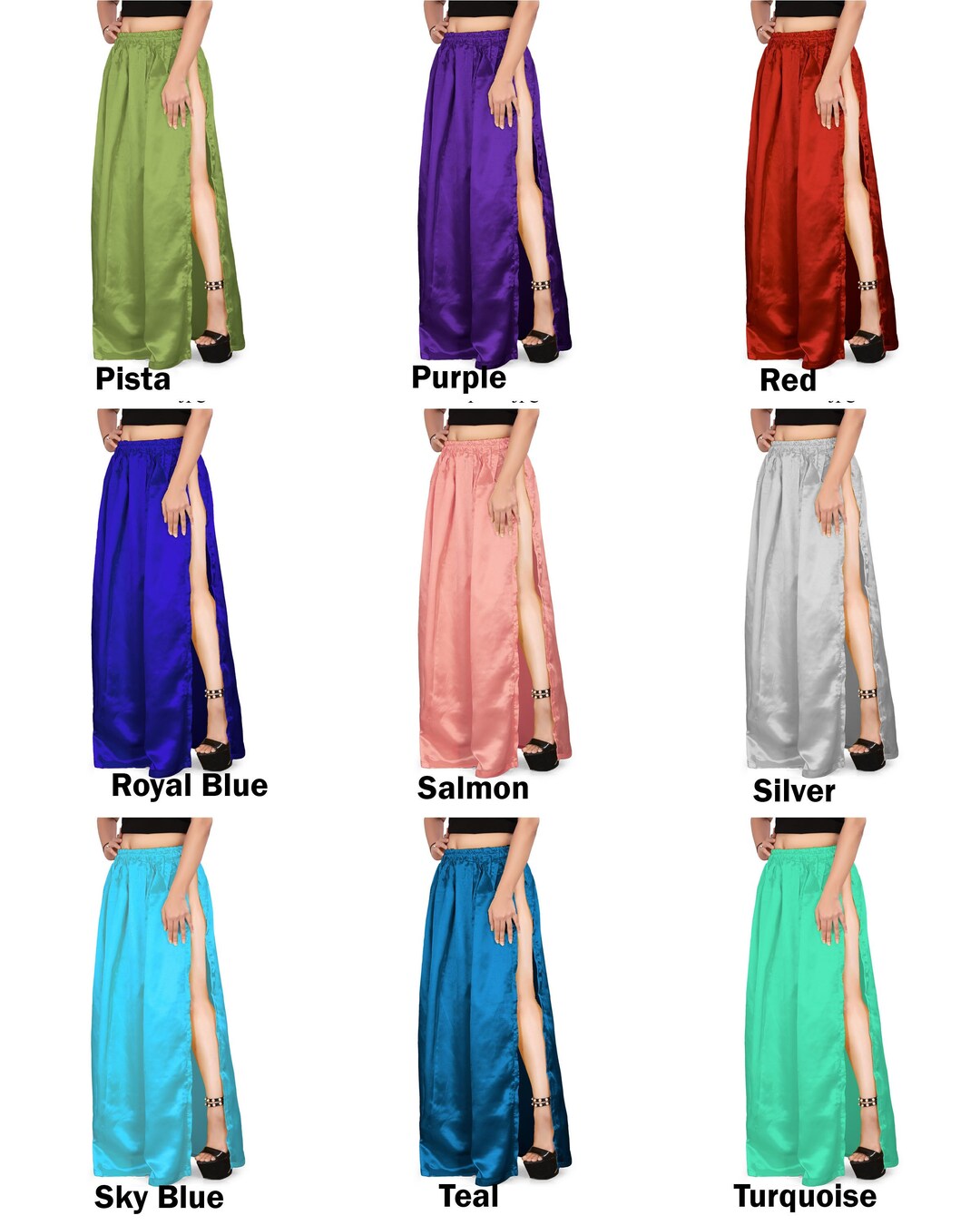 Satin Side Slit A Line Skirt for Belly Dancers 41 Color Available , S ...