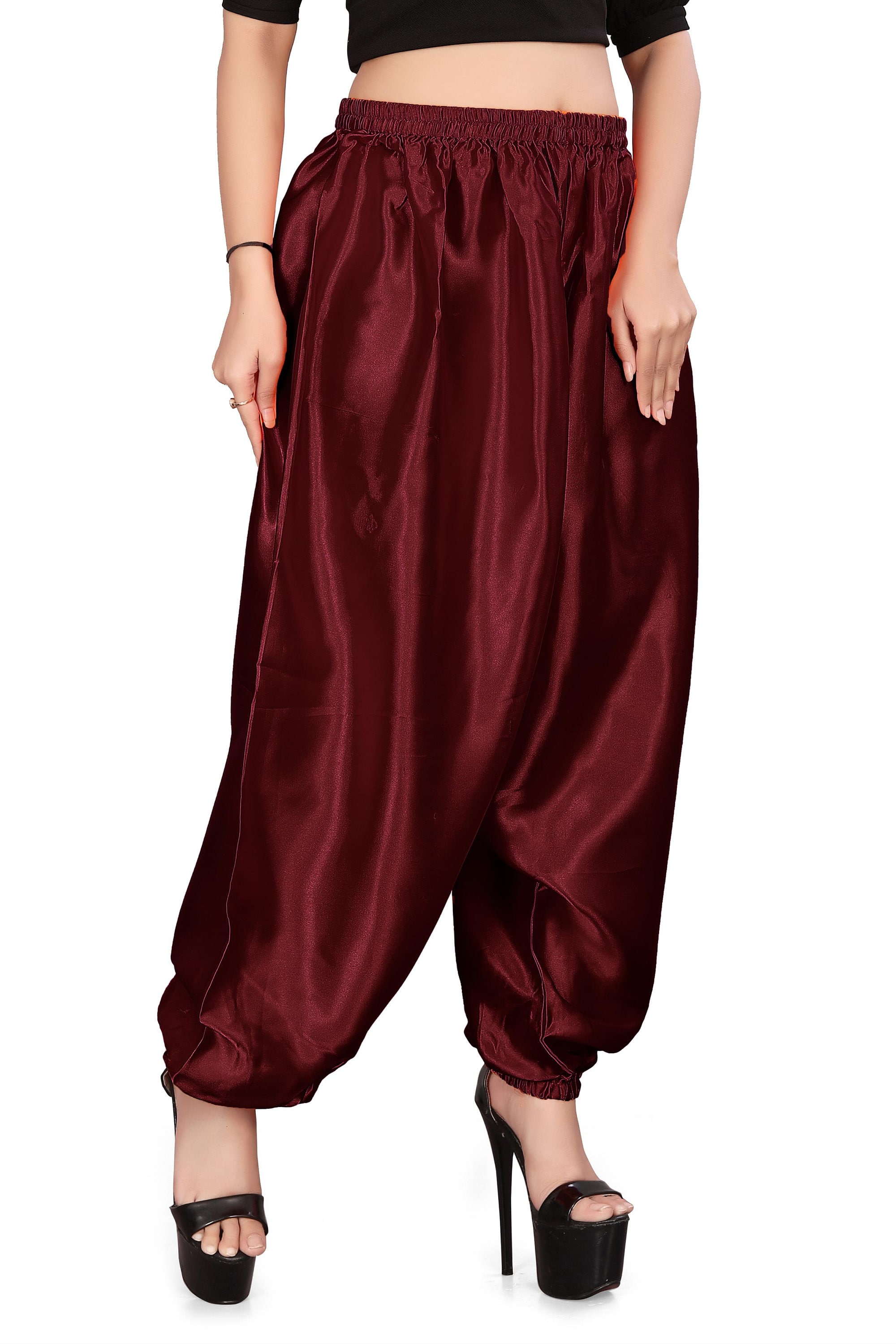 Belly Dance Satin Harem Pant for Women Satin Yoga Pant White Color Harem Boohoo Aladdin Harem ...