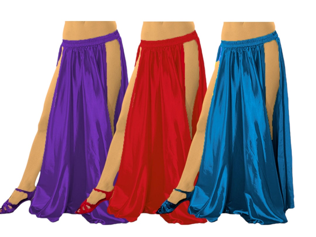 Belly Dance Skirt High Satin Side Slit Elastic Waist Panel Skirt 41 ...