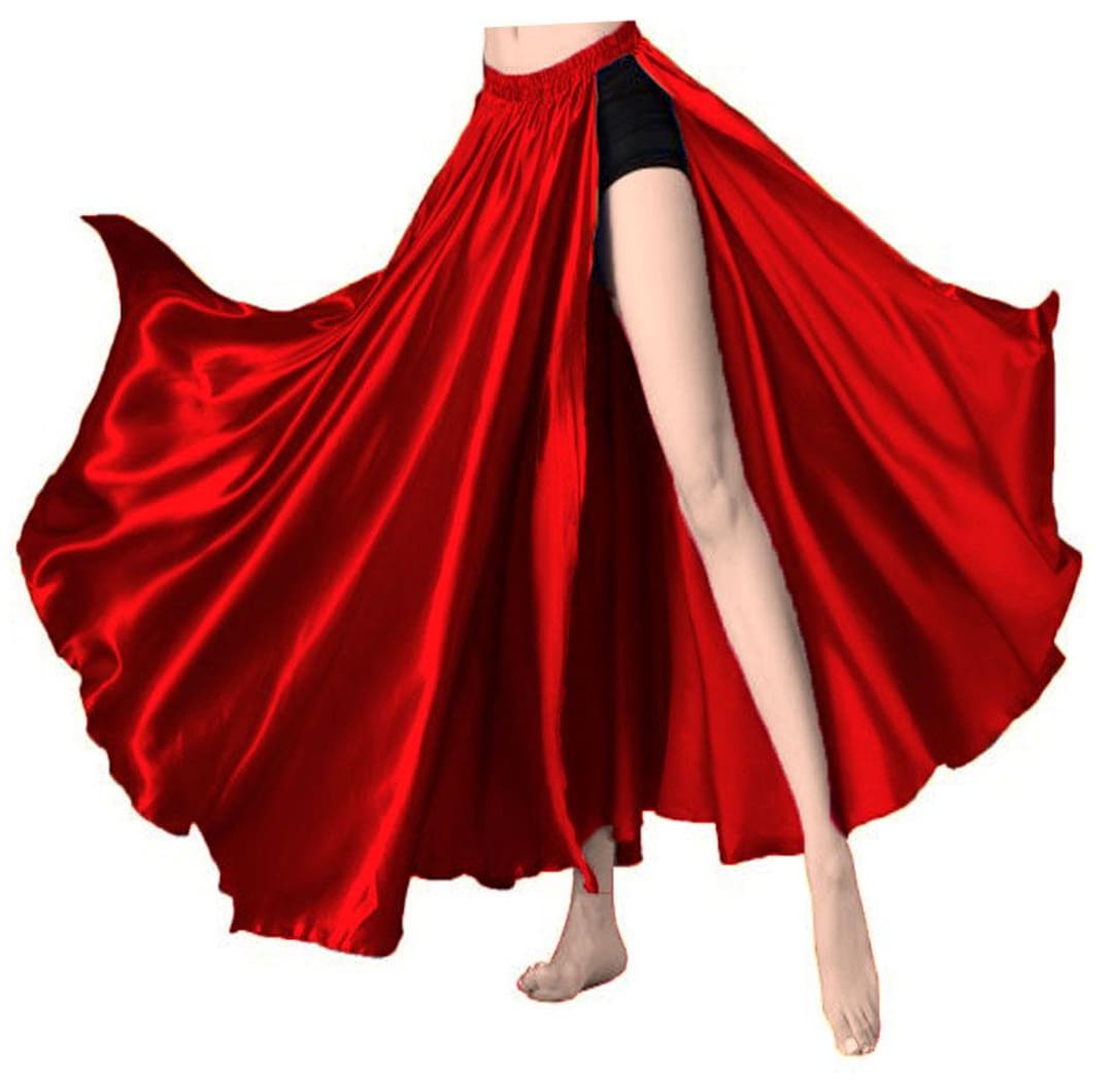 One Side Slit Skirt Color Satin Tribal Dance Belly Dance Full Circle ...