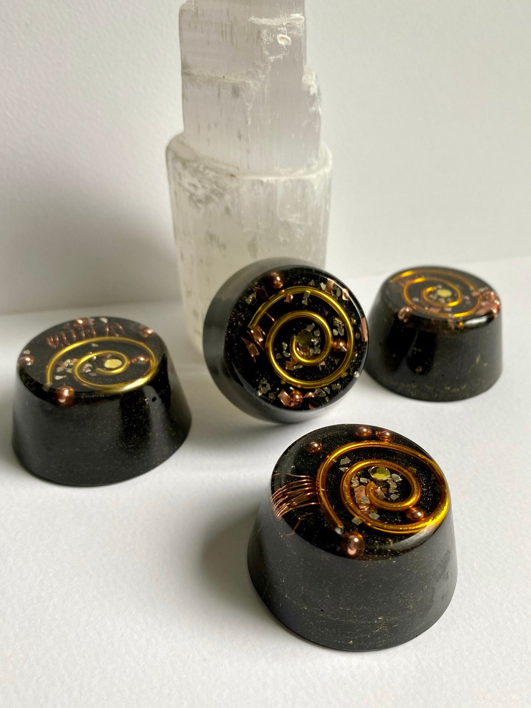 Set of 4 Orgonite EMF Shield Room Grid Pucks Orgone Generator Tower ...