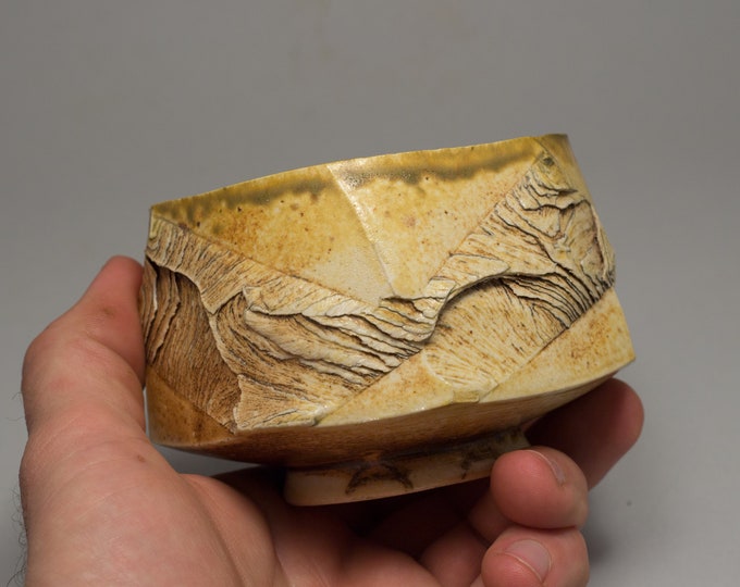 Yellow Gold Chawan, Ash Glazed Tea Bowl for Japanese Tea Ceremony ...