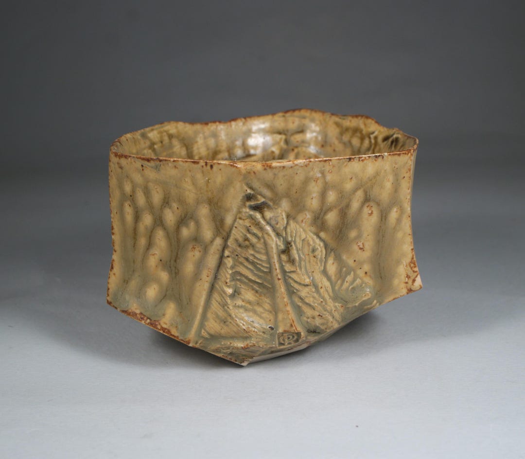 Wood-fired Ash Glazed Stoneware Coffee Cup, Faceted Pottery Bowl by ...