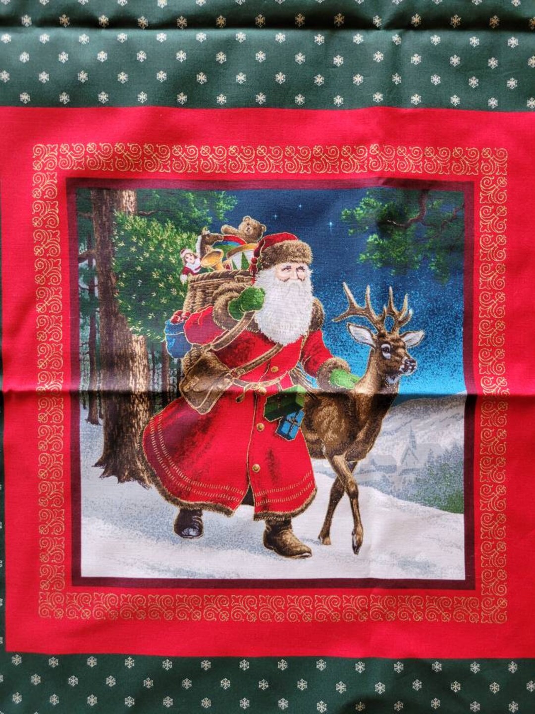 Vintage "olde Father Christmas" Fabric Panel, Quilt or Pillow Panel ...