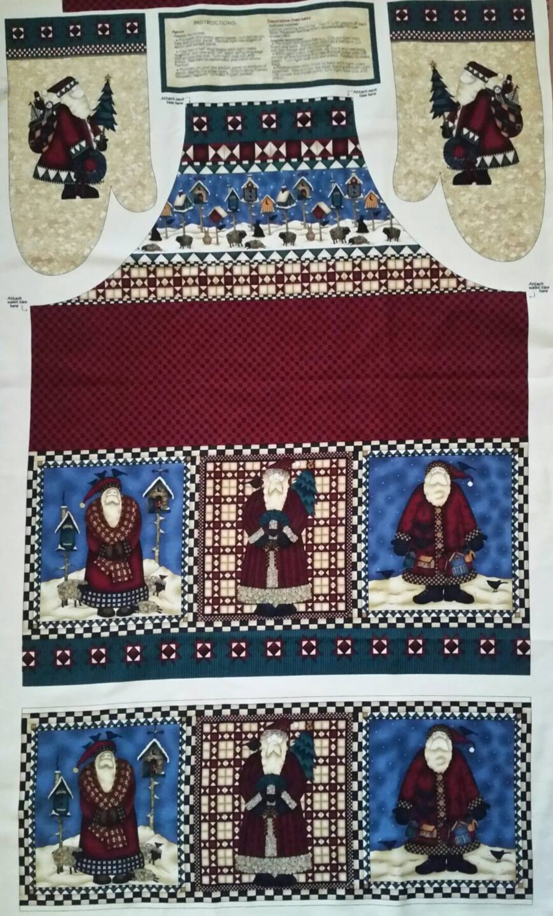 Vintage Santa Apron Fabric Panel and Oven Mitt by Debbie Mumm, Holiday ...