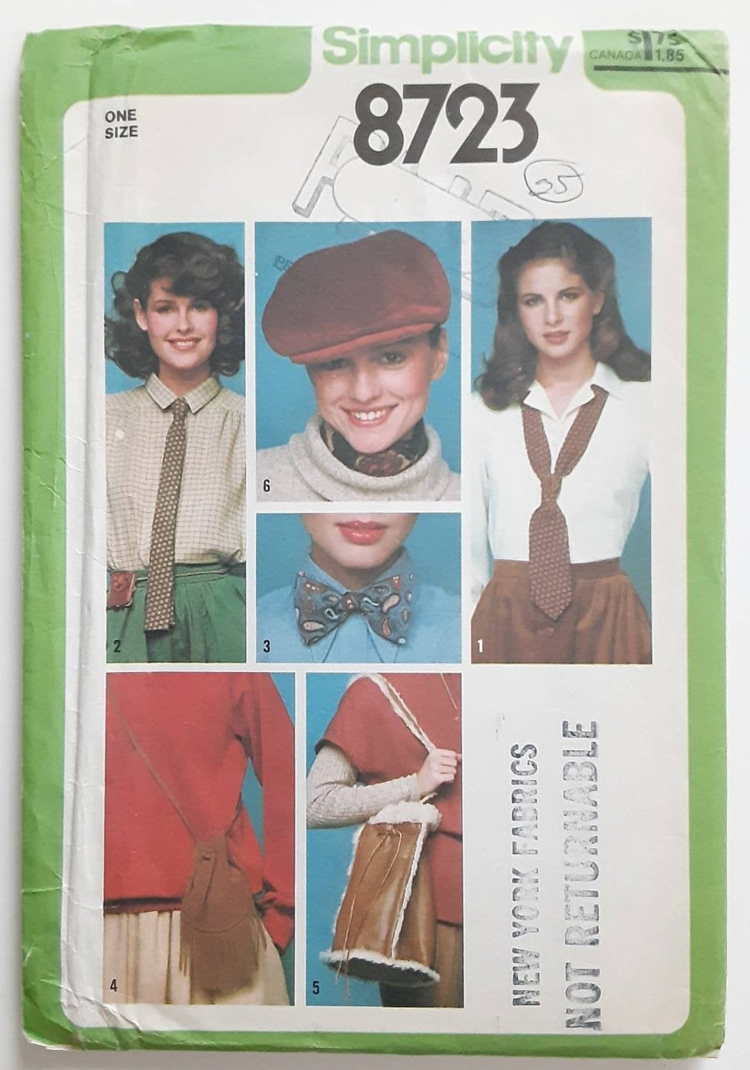Simplicity 8723 Vintage Pattern, Ties, Bags, Hat and Bow Tie, Fringed ...