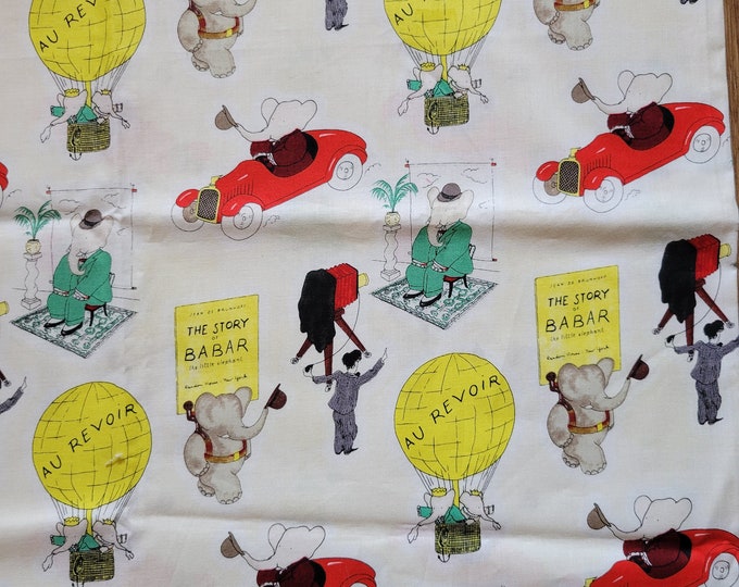Babar the Elephant Yellow and Red on White Cotton Fabric 1/2 YARD ...