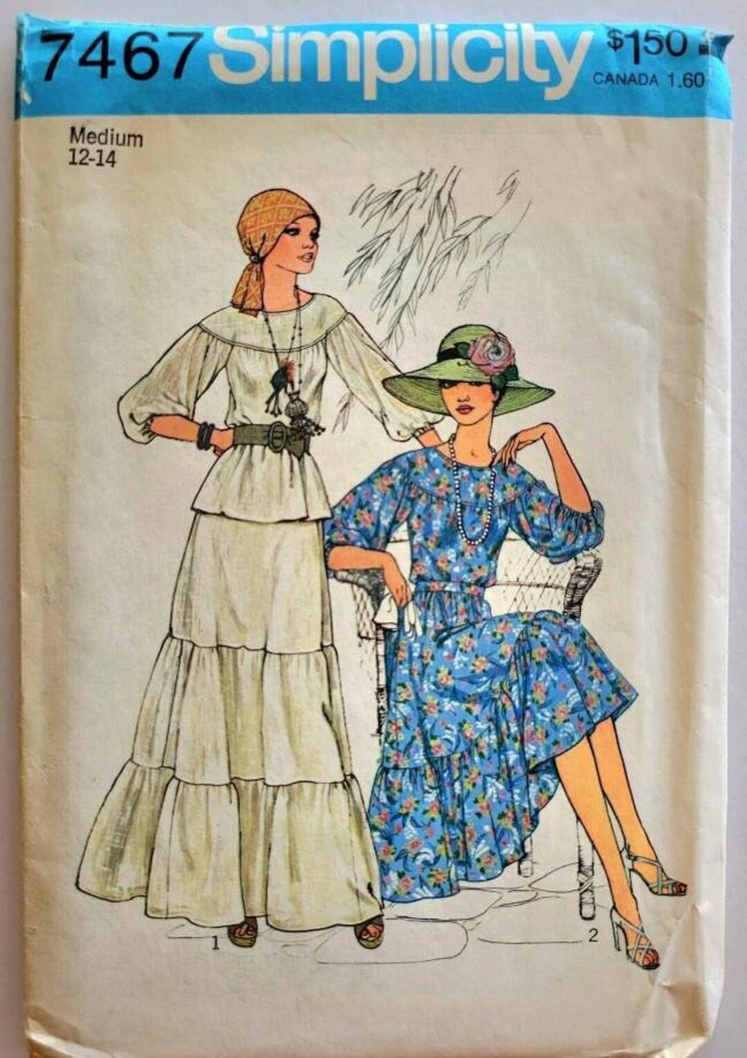 UNCUT Vintage 70s BOHO Ruffled Skirt and Blouse, Simplicity 7467, Size ...