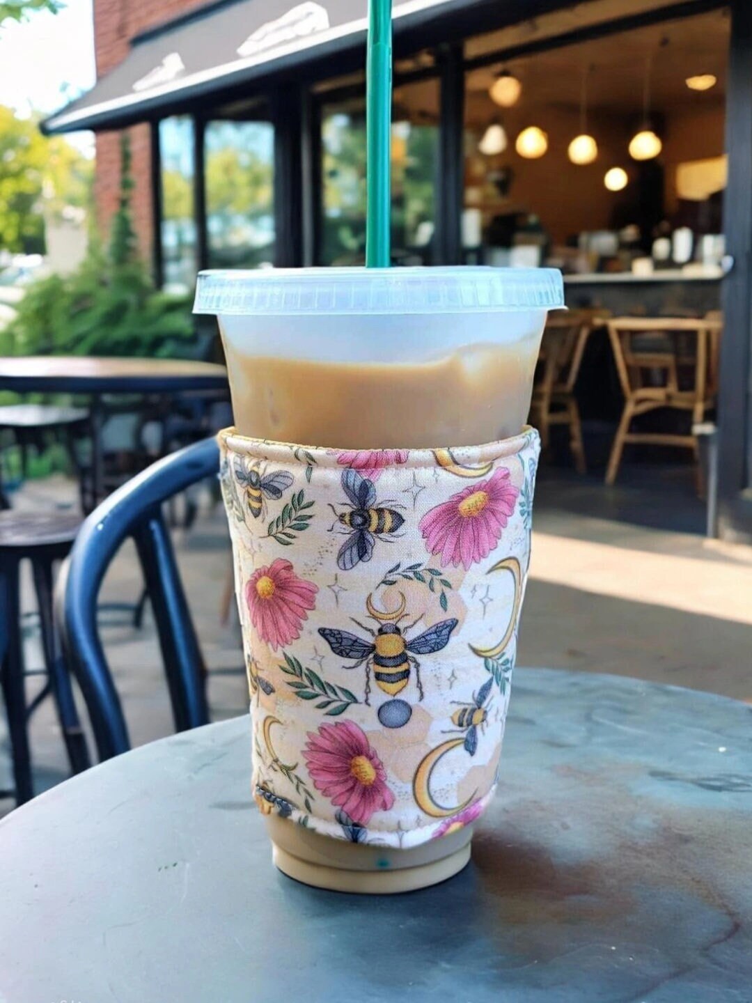 Honey Bees and Moon Flowers Coffee Cozy Iced OR Hot Reversible ...