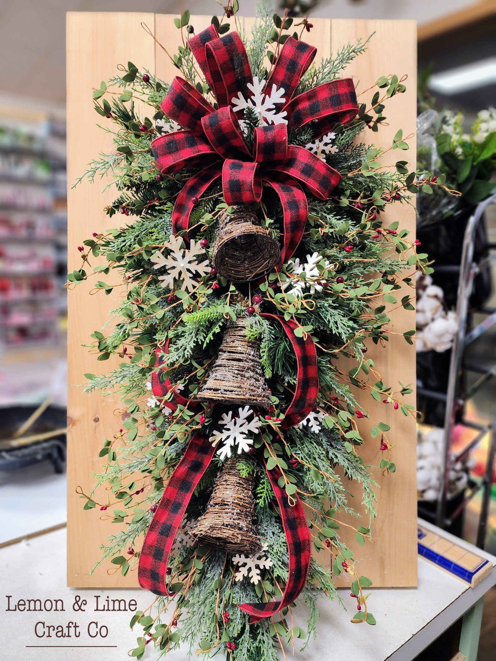 Rustic Bells, Winter Swag, Winter Bells Swag, Buffalo Plaid Swag ...