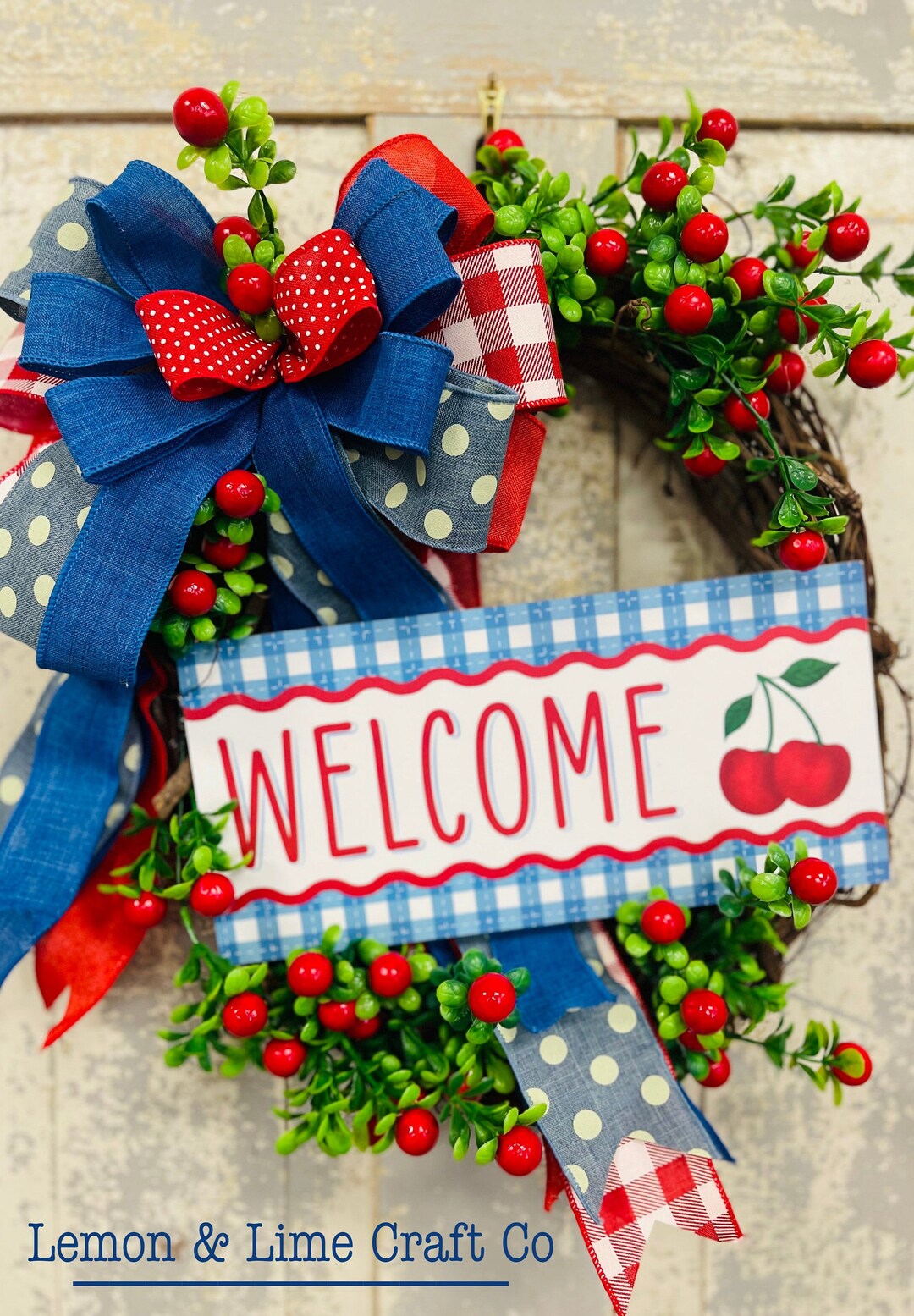 Cherry Welcome, Cherry Wreath, Summer Wreath, Summer Grapevine Wreath ...