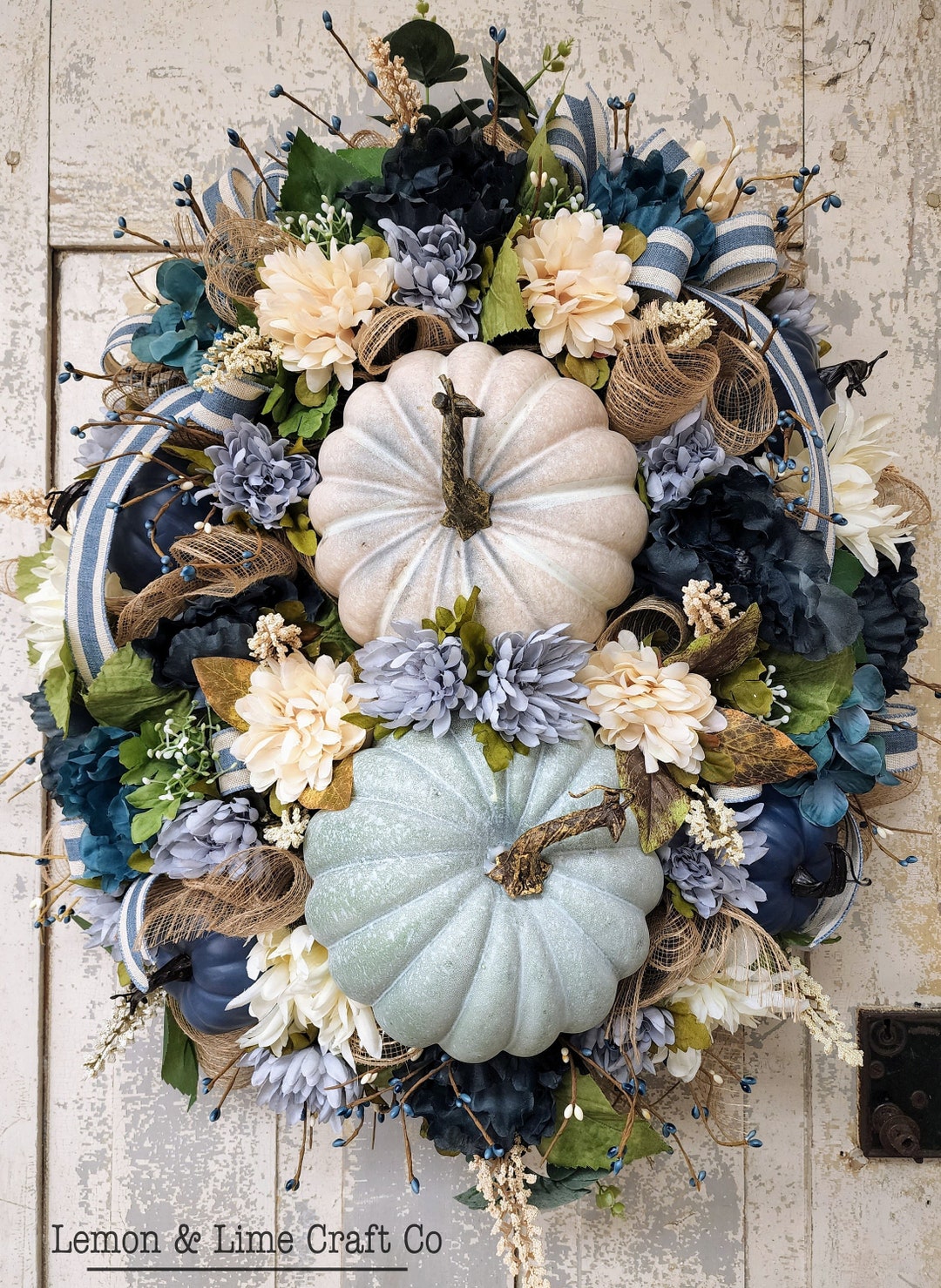 Fall Blues, Blue Pumpkin Wreath, Blue Fall Wreath, Fall Wreath With ...