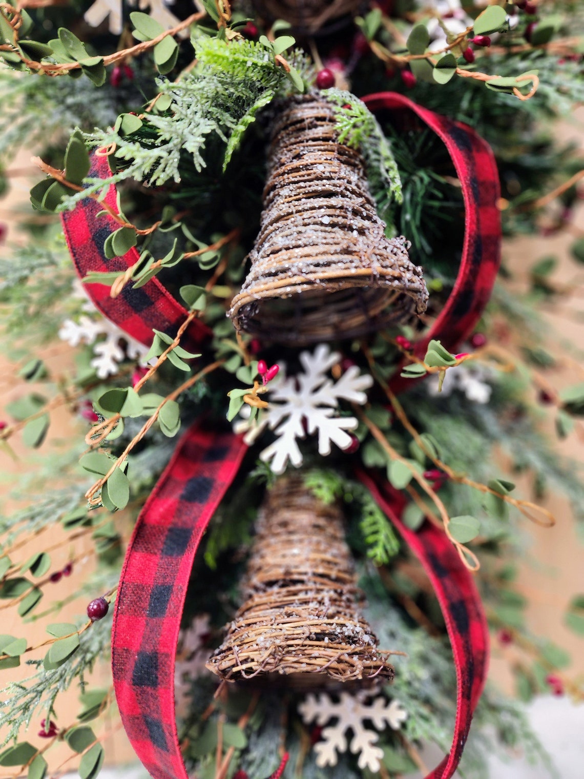 Rustic Bells, Winter Swag, Winter Bells Swag, Buffalo Plaid Swag ...