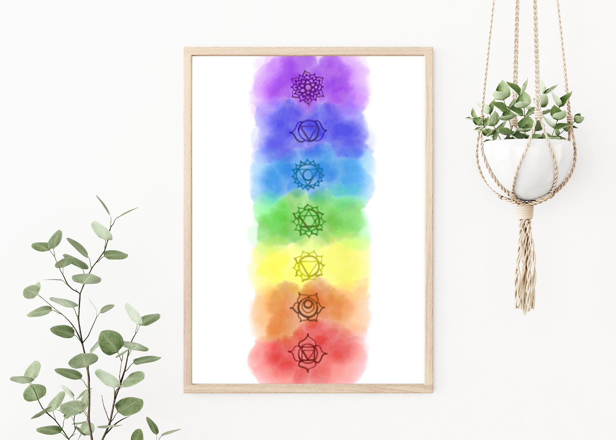 Chakra Symbol Poster, Watercolor Style Printable Art, Rainbow Wall ...