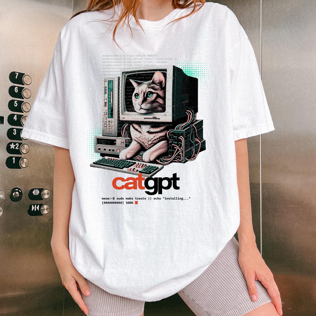 Retro Computer Cat T-shirt: Comfort Colors Graphic Tee for Coders - Etsy