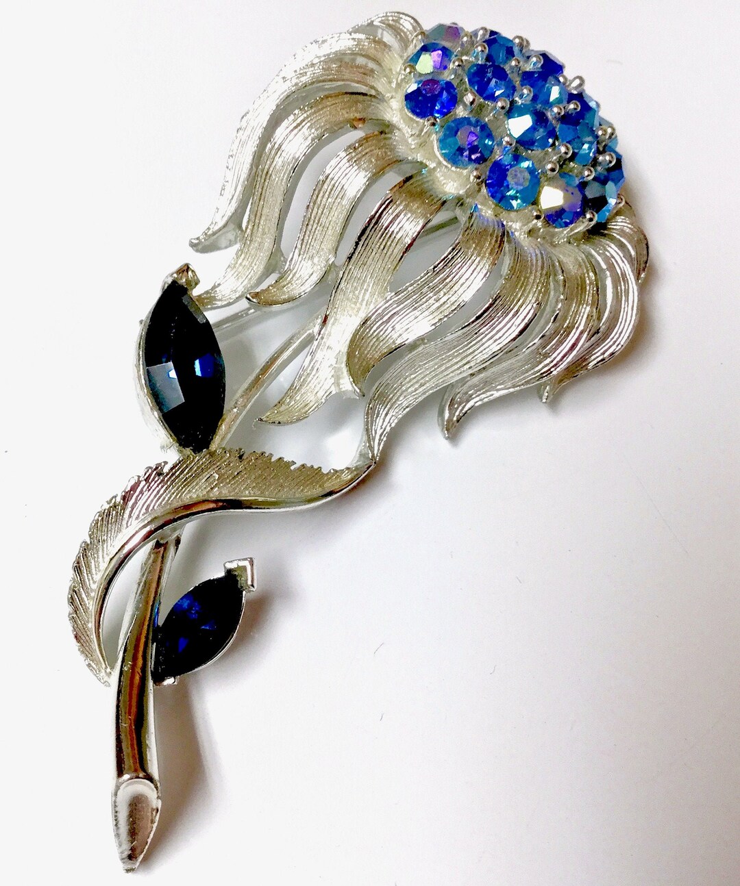 Vintage Lisner Flower Brooch: Blue Aurora Borealis Rhinestones - Etsy