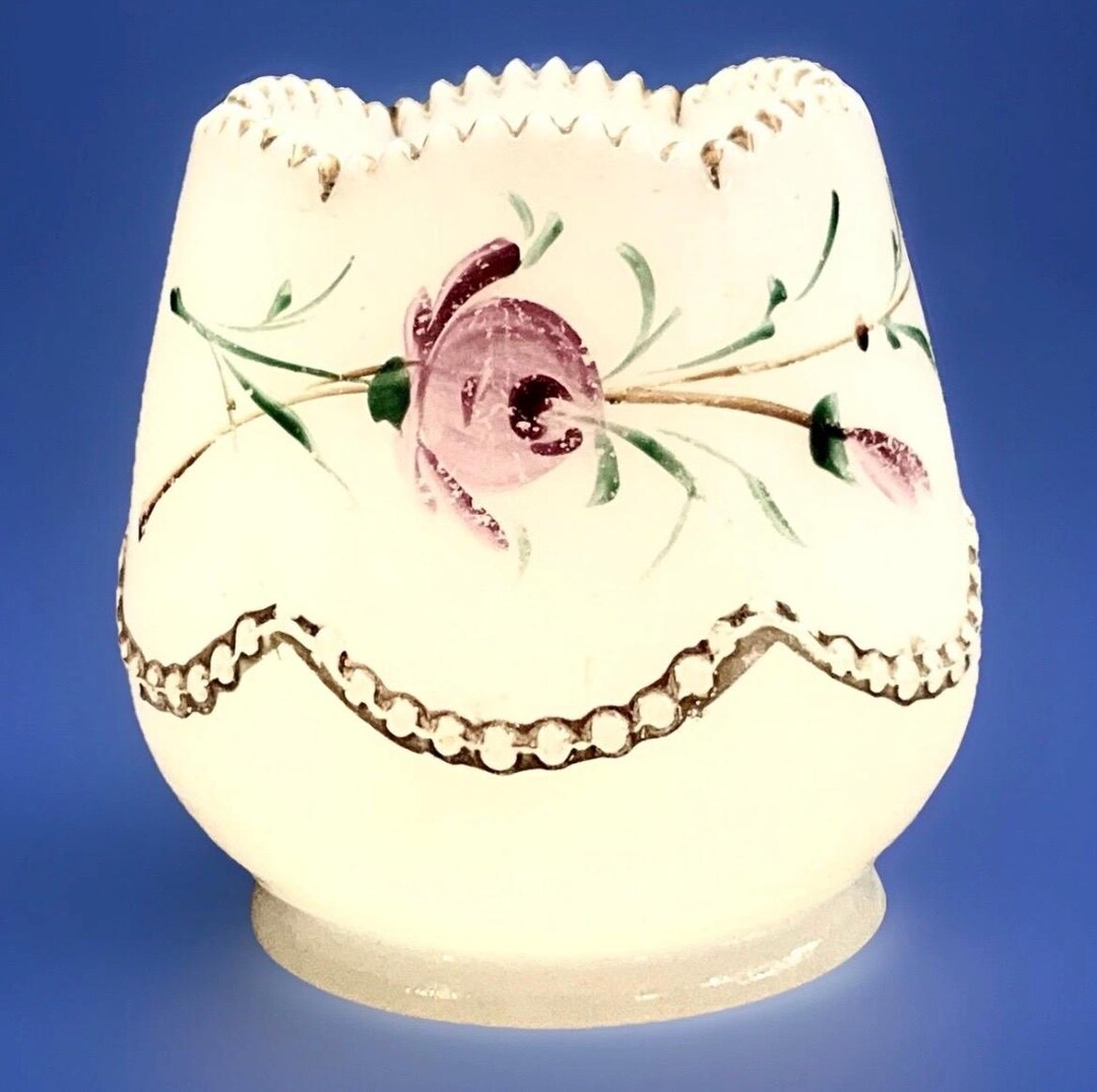 EAPG Heisey Beaded Swag Milk Glass Toothpick Holder Hand Painted Circa ...
