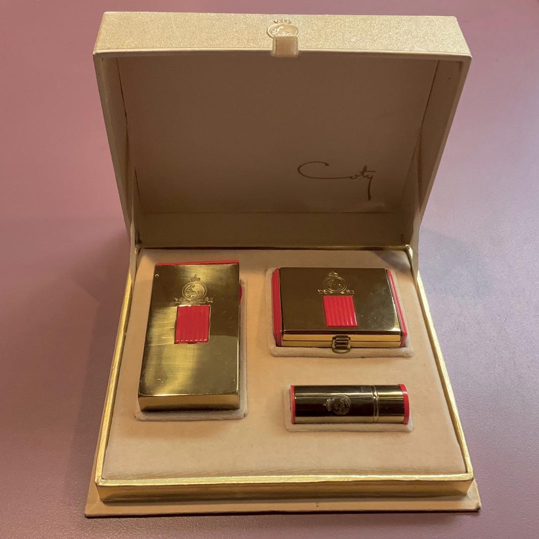 Rare Coty Cosmetics Set Perfume in Holder Lipstick Powder Compact ...