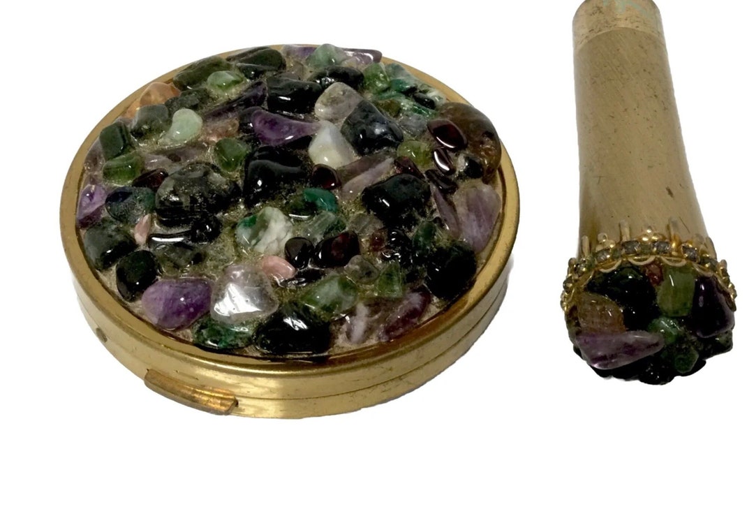 Rare Vintage Designer Marian Bialac Powder Compact and Lipstick Multi ...